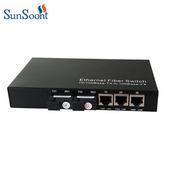 100M 2 SC fiber port and 3 RJ45 port fiber switch