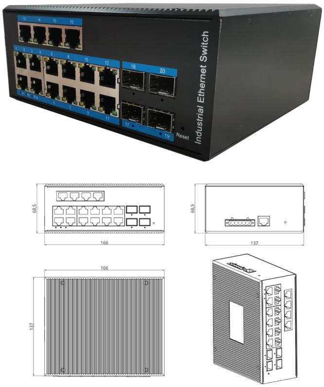 16-port 10//100/1000BASE-TX+4G SFP Industrial Ethernet Switch