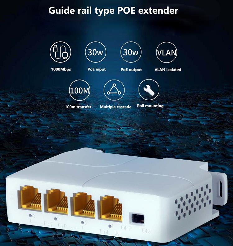 1000Mbps 30w 4 ports POE extender 3 POE out ports