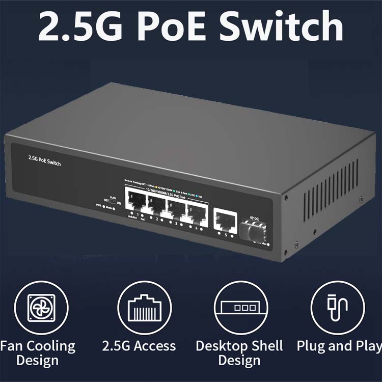 6 Port 10 Gigabit uplink 2.5G Ethernet POE switch, adopting a high ...