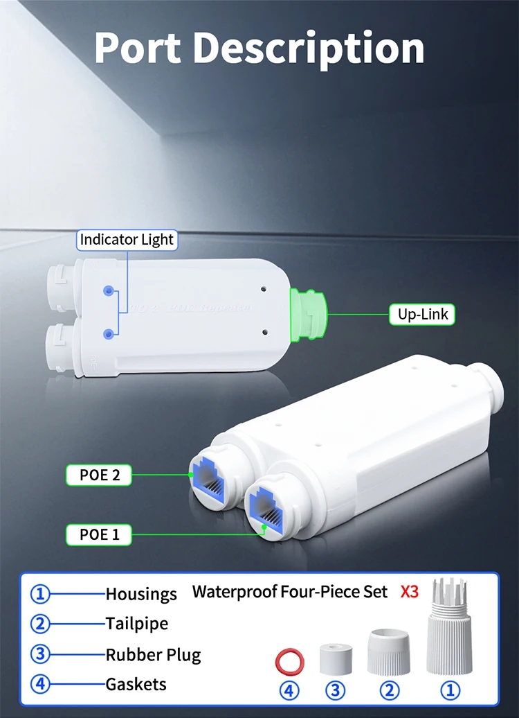Waterproof POE Extender for IP Camera 1 POE input 2 POE Output
